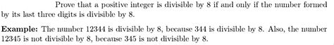 solved prove that a positive integer is divisible by 8 if
