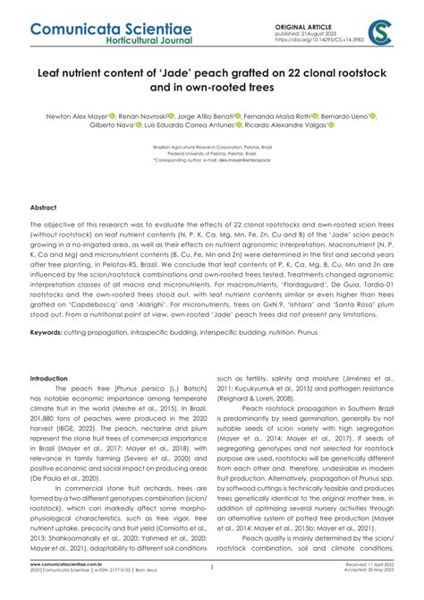 Pdf Leaf Nutrient Content Of ‘jade Peach Grafted On 22 Clonal