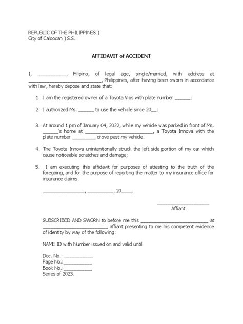 Affidavit Of Accident Template Pdf