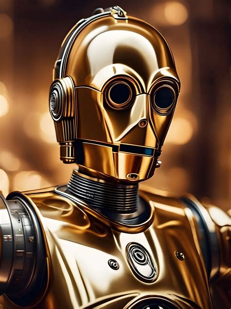 Free Picture See Threepio C 3po A Head Of Humanoid Droid Robot With Shining Yellowish