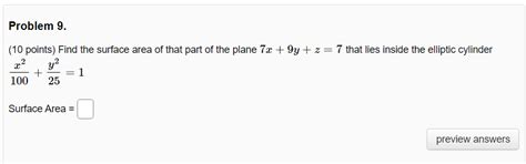 Solved Problem 9 10 Points Find The Surface Area Of That