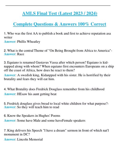 Amls Final Test Latest 2023 2024 Complete Questions And Answers 100 Correct Amls Stuvia Us