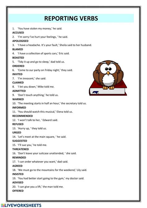 Reporting Verbs Worksheet