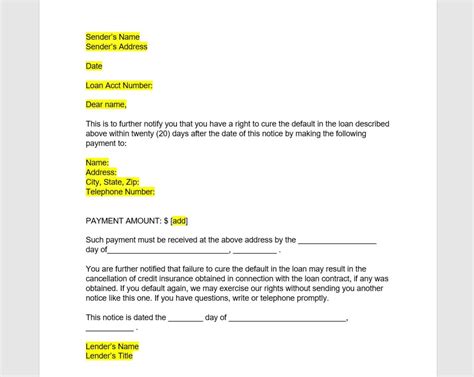Notice Of Right To Cure Auto Loan Default Notice Of Right To Cure