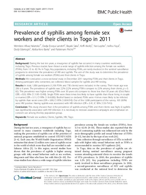 Pdf Prevalence Of Syphilis Among Female Sex Workers And Their Clients