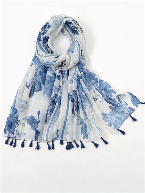 Floral Print Tassel Decor Scarf Floral Prints Floral Print Scarves