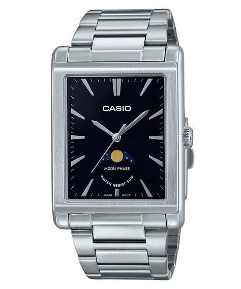 Casio Standard Analog Moon Phase Stainless Steel Black Dial Quartz Mtp