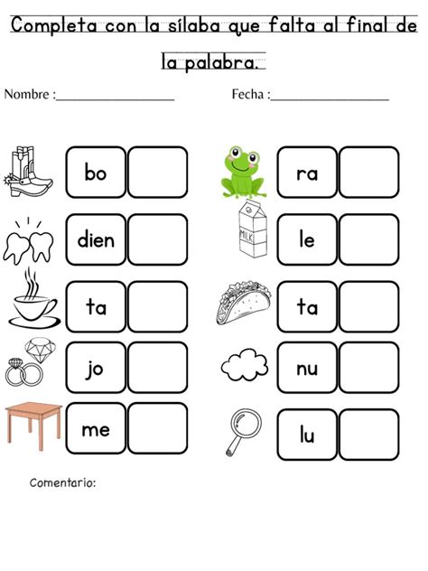 Completa Con La Sílaba Que Falta Pdf