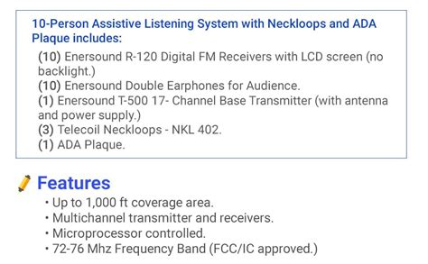 Enersound 10 Person Assistive Listening System Us Based Lifetime Warranty And