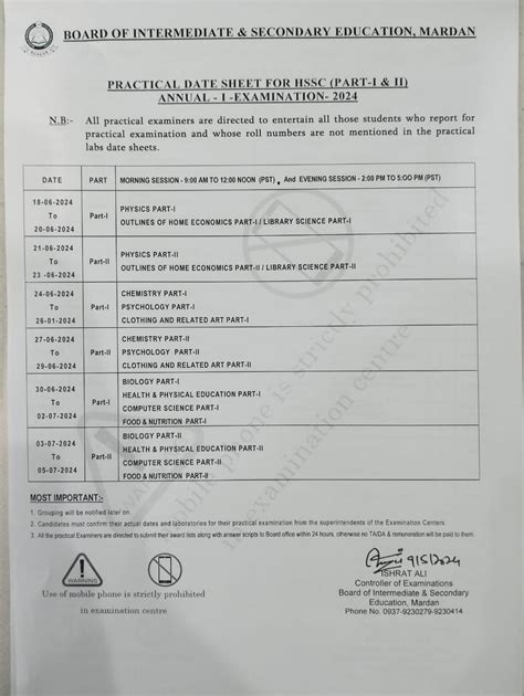 Bise Mardan Board Date Sheet 2026 Inter Part 1 2 Hssc Fa Fsc