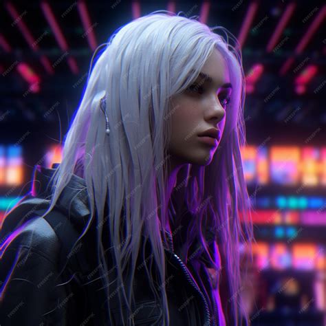 Premium Ai Image A Wide Angle Photo Of A Blonde Cyberpunk Girl With