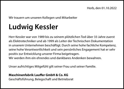 Traueranzeigen Von Ludwig Kessler Schwarzwälder Bote Trauer