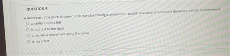Solved Question 9a Decrease In The Price Of Steel Due To