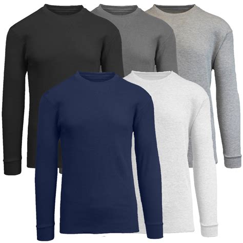 5 Pack Mens Thermal Shirts Waffle Knit Henley And Crew Neck Styles Long Sleeve Soft And Warm