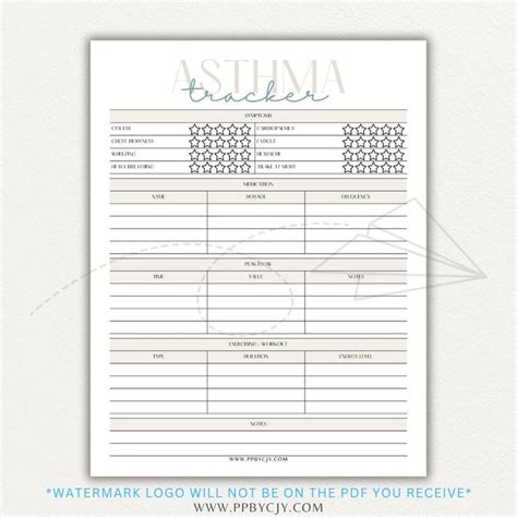 Asthma Tracker Printable Template Digital Download For Monitoring