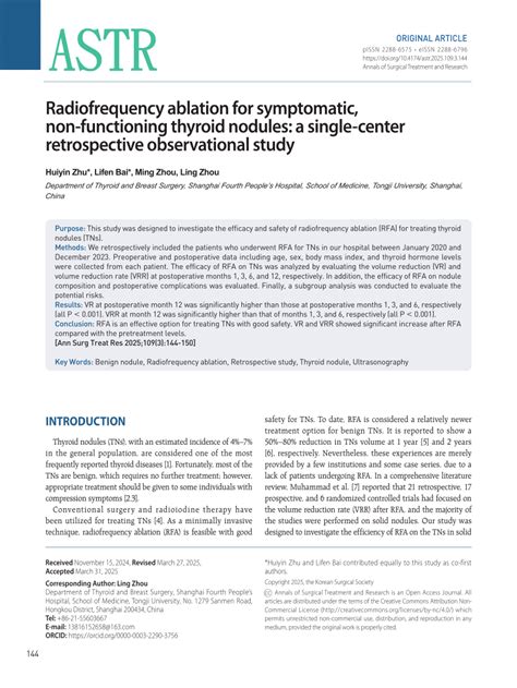 Pdf Radiofrequency Ablation For Symptomatic Non Functioning Thyroid