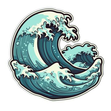 Great Wave Sticker Round Clipart Vector Sticker Design With Cartoon