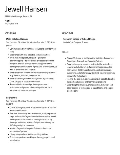 Data Visualization Specialist Resume Samples Velvet Jobs