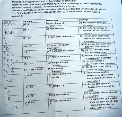 SOLVED Match The Correct Notation With Its Terminology And Definition Insert The Letter For