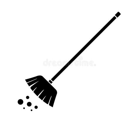 Broom Mop Sweep Cartoon Flat Black Icon Clean Tidy Dust Cleanup Vector Symbol Stock Vector