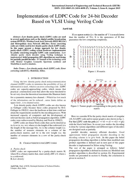 Implementation Of Ldpc Code For 24 Bit Decoder Based On Vlsi Using Verilog Code Pdf Low