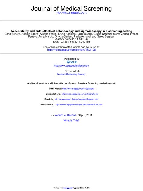 [pdf] Acceptability And Side Effects Of Colonoscopy And Sigmoidoscopy