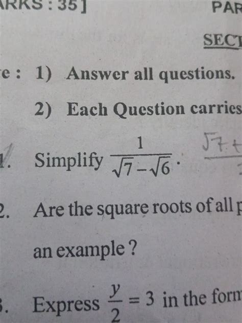 1 Answer All Questions 2 Each Question Carries Simplify 1√7 √