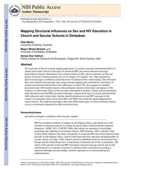 Pdf Mapping Structural Influences On Sex And Hiv Education In Church