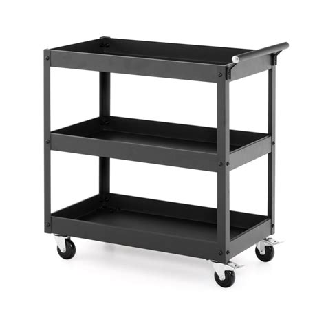 3 Tier Utility Cart With Steel Frame And Four Wheels Costway