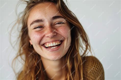 Premium Photo Close Up Candid Portrait Of A Woman Laughing Against