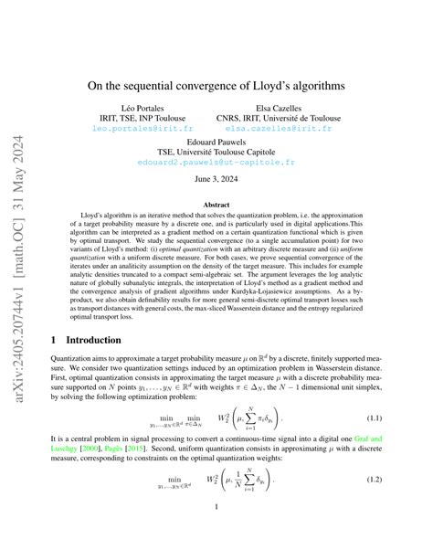 Pdf On The Sequential Convergence Of Lloyds Algorithms