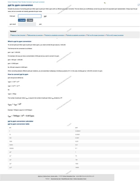 Ppt To Ppm Conversion Calculator And Formula Calculatorfree