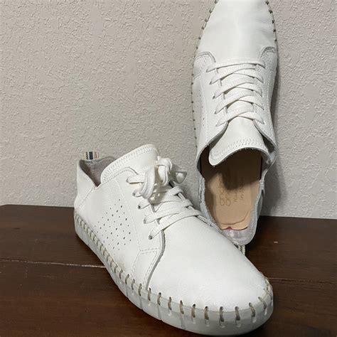 Andre Assous Iris White Leather Sneakers Hand Sewn Depop