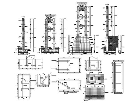 Hanging Bridge Footings And Constructive Structure Details Dwg File