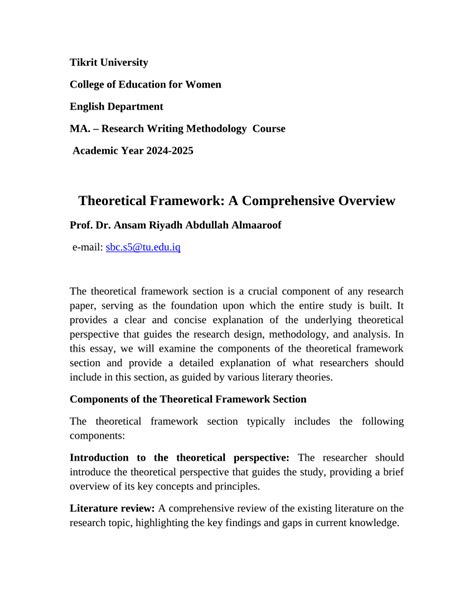 Pdf Theoretical Framework A Comprehensive Overview