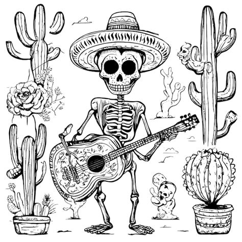 Premium Vector Sketch Day Of The Dead Dia De Los Muertos Skeleton In