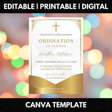 Editable Catholic Priest Ordination Invitation Template Etsy