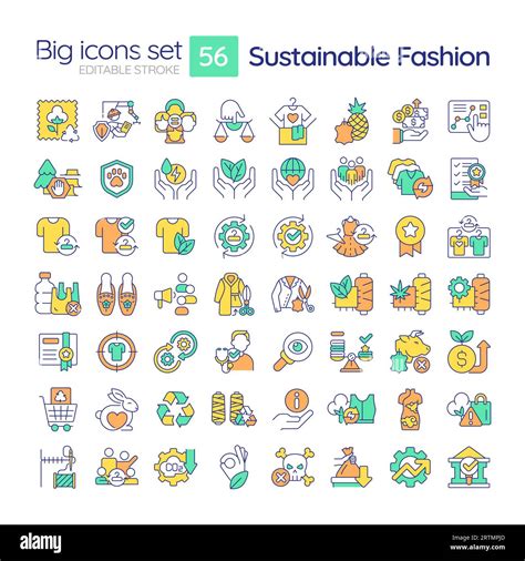Editable Multicolor Big Icons For Sustainable Fashion Stock Vector