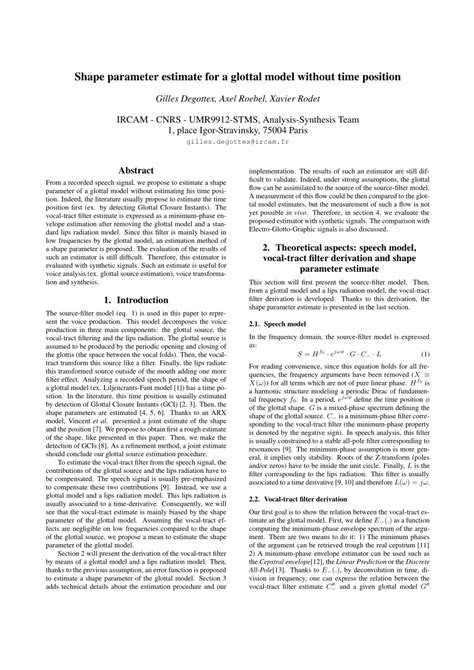 Pdf Shape Parameter Estimate For A Glottal Model Without Time Position