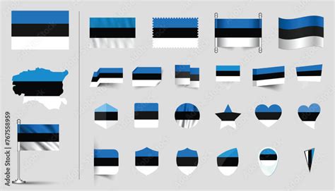 Set Of Estonia Flag Flat Icon Set Vector Illustration Collection Of
