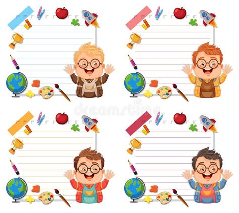 Frames Of Happy Students With Educational Tools Stock Vector