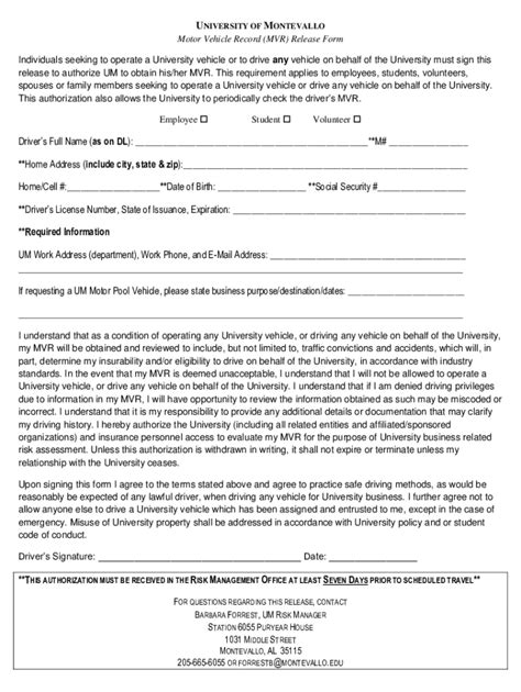 Fillable Online Motor Vehicle Record Mvr Release Form Fax Email Print