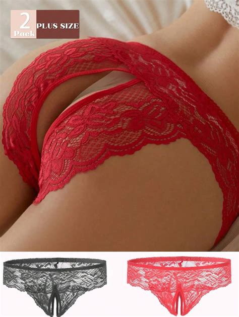 2pcs Plus Size Women Sexy Hollow Out Lace Lingerie Panties Comfortable