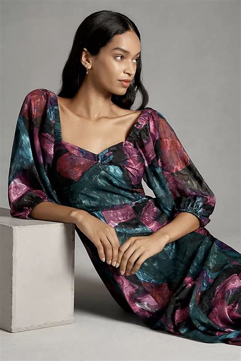 Hutch Printed Twist Front Puff Sleeve Ruffle Hem Dress Anthropologie