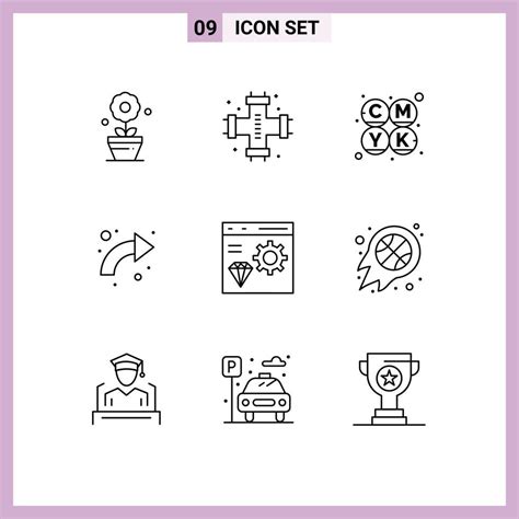 9 Universal Outlines Set For Web And Mobile Applications Brower Up Cmyk Right Arrows Editable