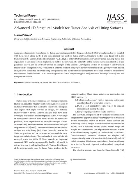 Pdf Advanced 1d Structural Models For Flutter Analysis Of Lifting Surfaces