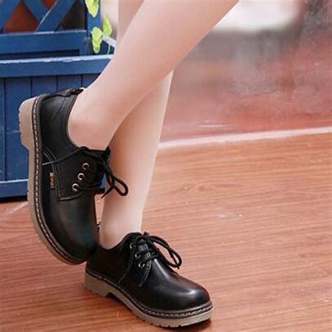 Japanese Round Toe Student Shoes Black Leather Shoes Women Cos School