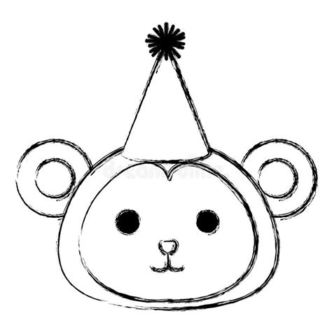 Cute Monkey With Hat Party Kawaii Character Stock Illustration