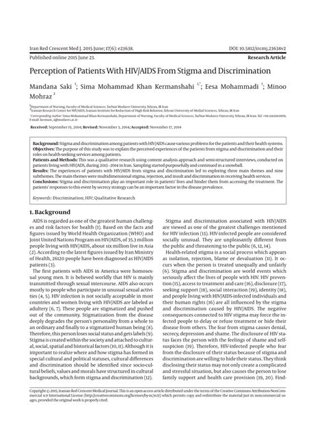 Pdf Perception Of Patients With Hivaids From Stigma And Discrimination