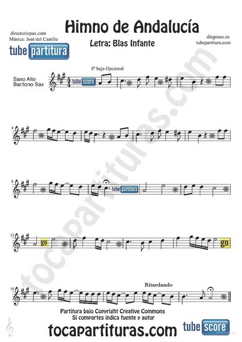 Tubepartitura Himno De Andalucía Partitura Para Saxofón Alto Y